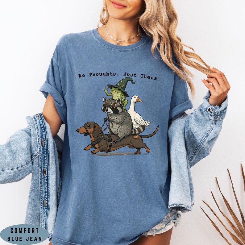Funny Duck Raccoon Frog Meme Shirt, No Thoughts Just Chaos, Comfort ...