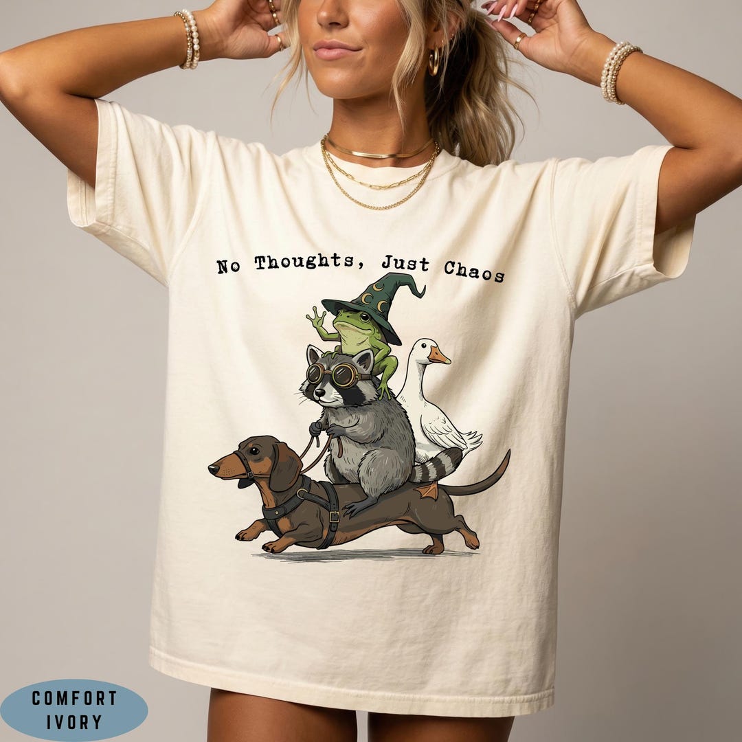 Funny Duck Raccoon Frog Meme Shirt, No Thoughts Just Chaos, Comfort ...