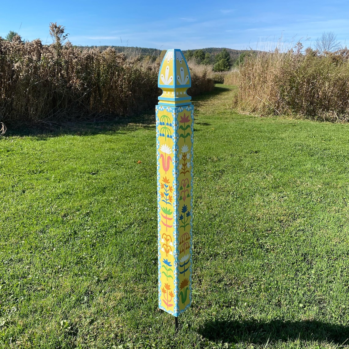 Hand Painted Garden Post, Scandi Folk Art, Decorative Garden Totem ...