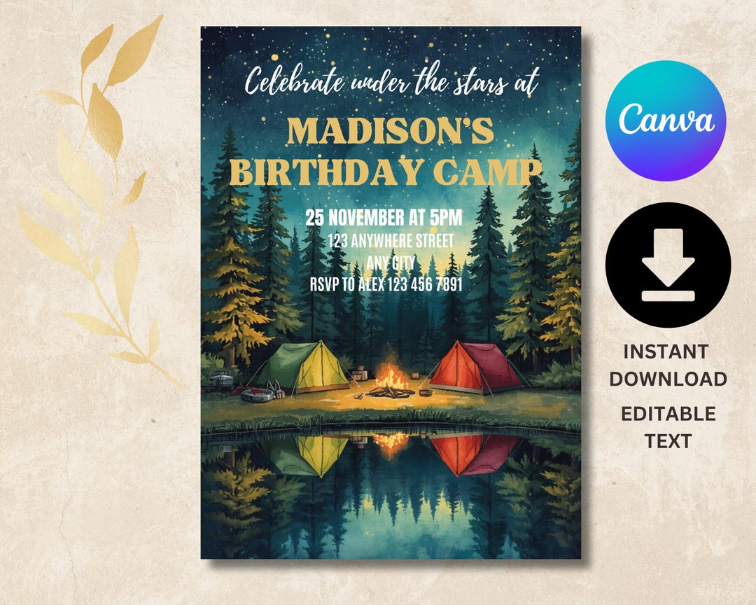 Camp Party Invitation, Campfire Party Invitation, Camping Out Birthday ...