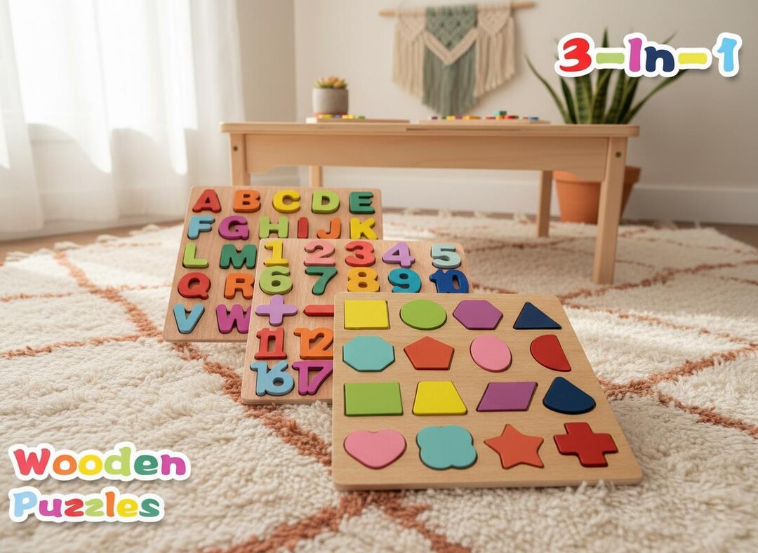 Wooden Alphabet Number Shape Puzzle, 3-in-1 Montessori Learning Toy - Etsy