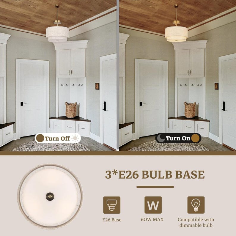 Gold Semi Flush Mount Ceiling Light, Double Layer White Shade - Etsy