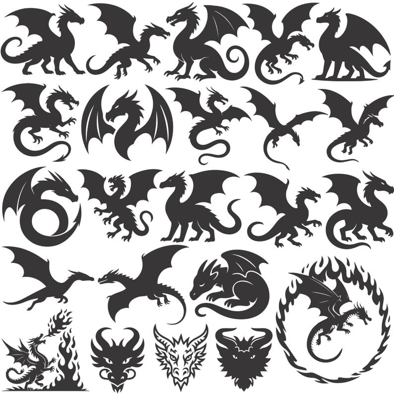 Dragon SVG Bundle, Fire Dragon Svg, Svg Files for Cricut, Silhouette ...