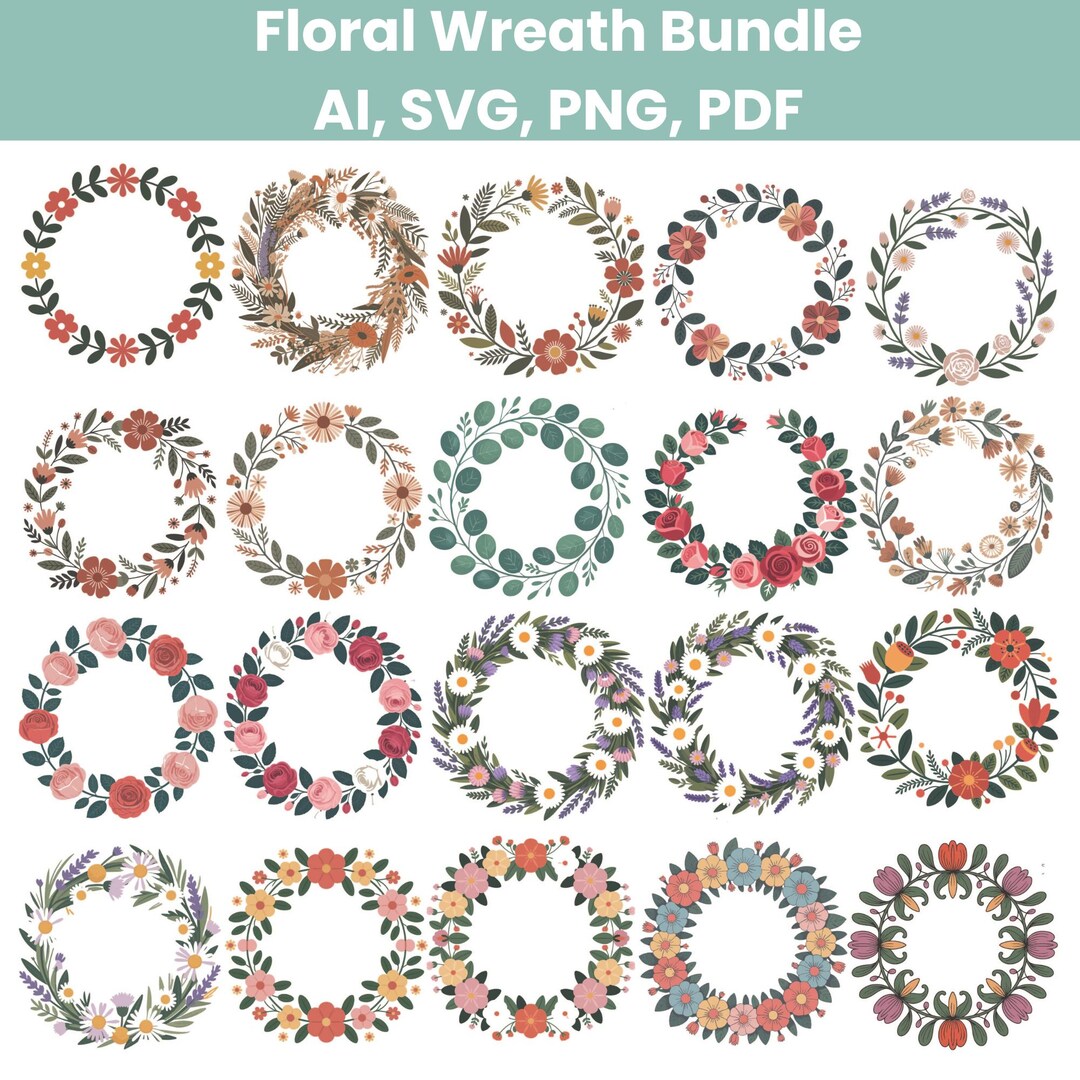 Floral Wreath Clipart Bundle: Boho Flower Frames (svg, Png, Ai, Pdf ...