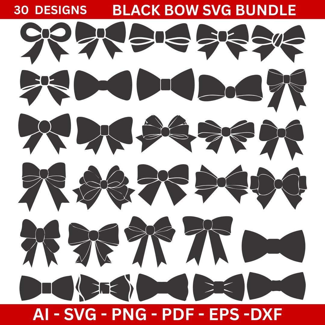 Black Bow Svg Bundle, Bow Tie Svg, Cheer Bow Svg, Layered Black Svg ...