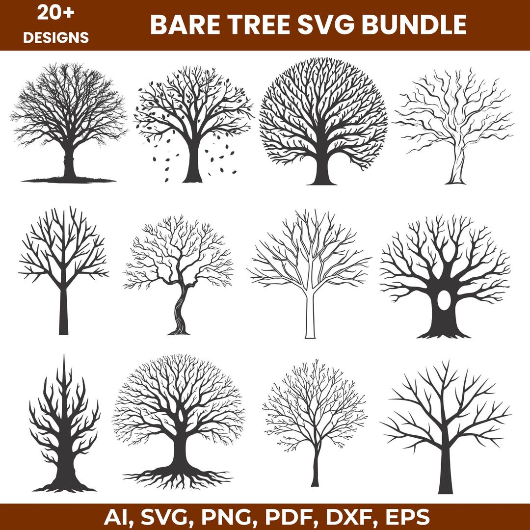 Bare Tree SVG Bundle, Leafless Tree Clipart, Woodland Rustic Tree Cut ...