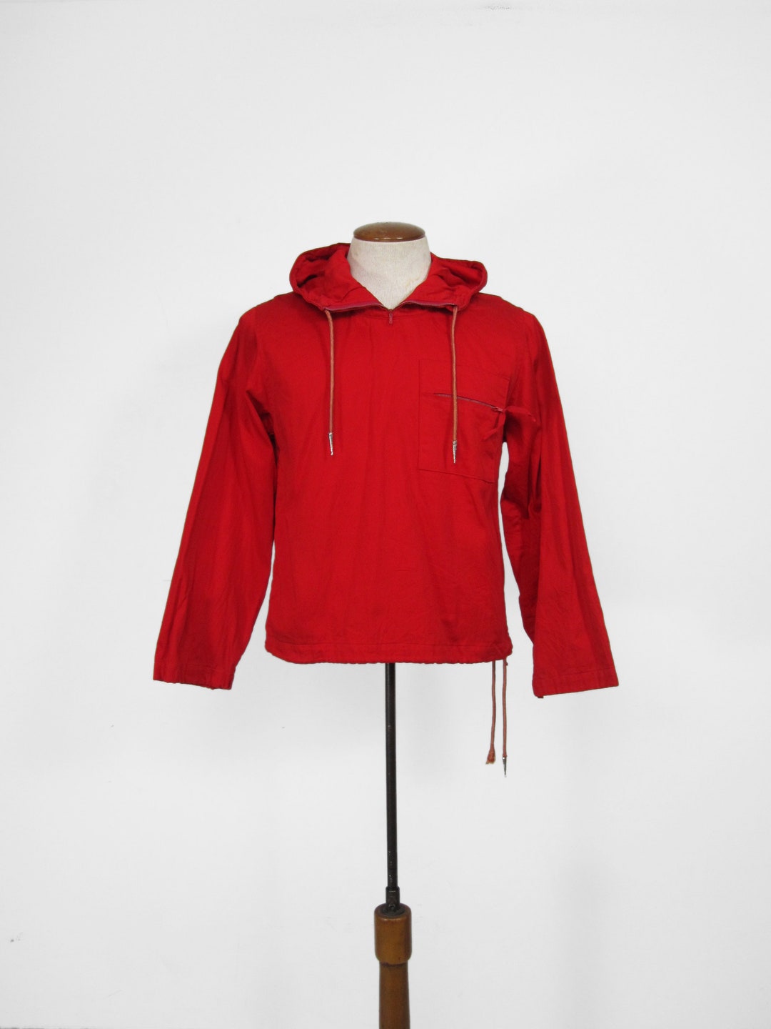 Vintage Red Anorak Jacket Pullover 60s Hooded Windbreaker - Small - Etsy