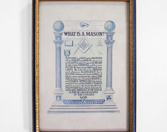 Antique Masonic Print What is A Mason? Original Blue Frame - Etsy