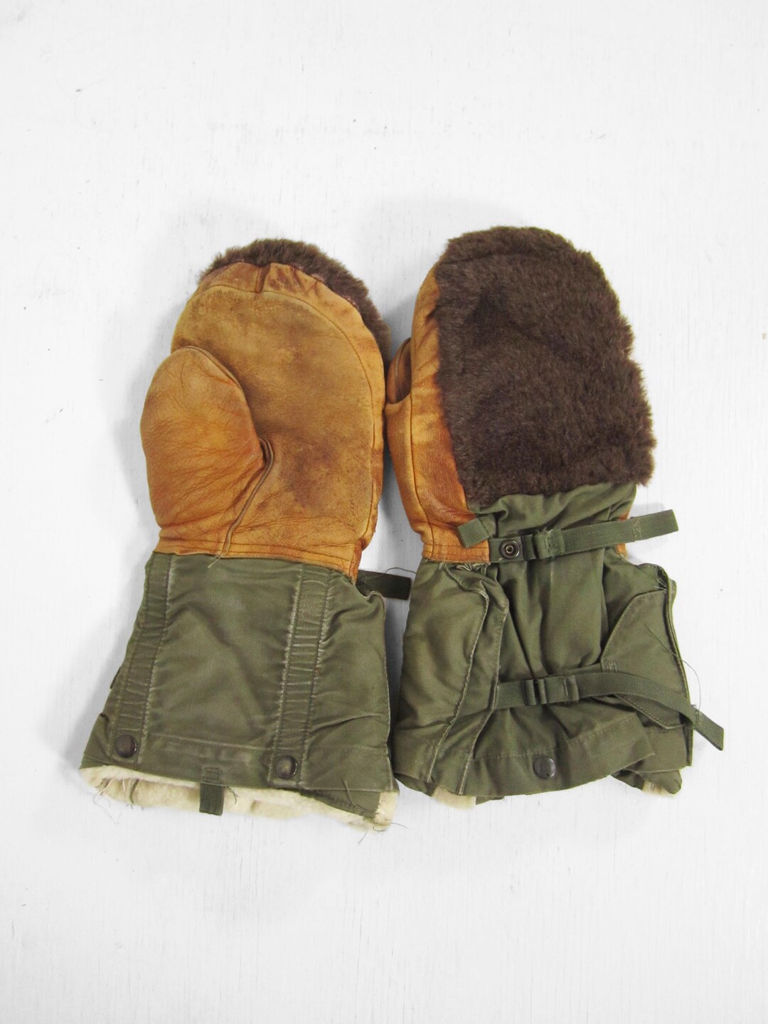 Vintage US Army Mittens M-1949 Arctic Gloves Fur Back Leather - Size ...