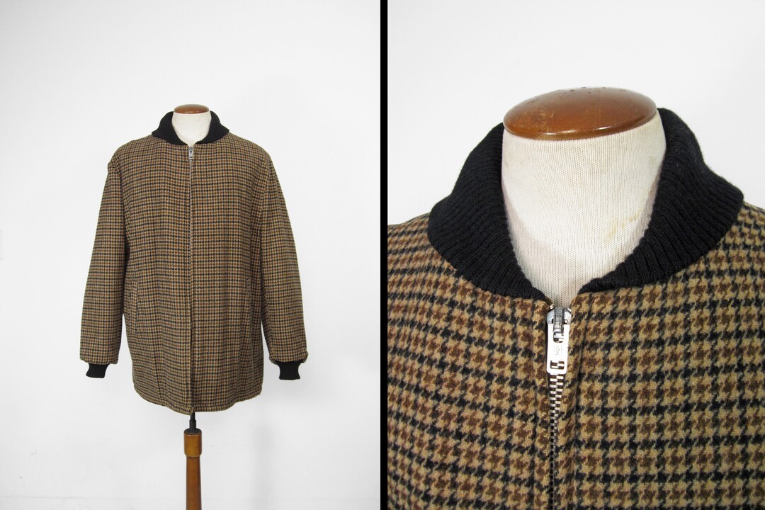 Vintage Clicker Car Club Coat Houndtooth Wool Knit Shawl Collar Size 50 ...