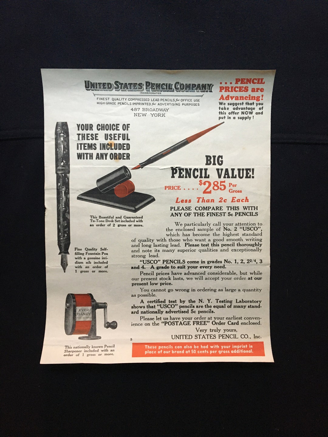 Vintage 20s Pencil Ad US Pencil Co Advertising Color Illustrated Letter ...