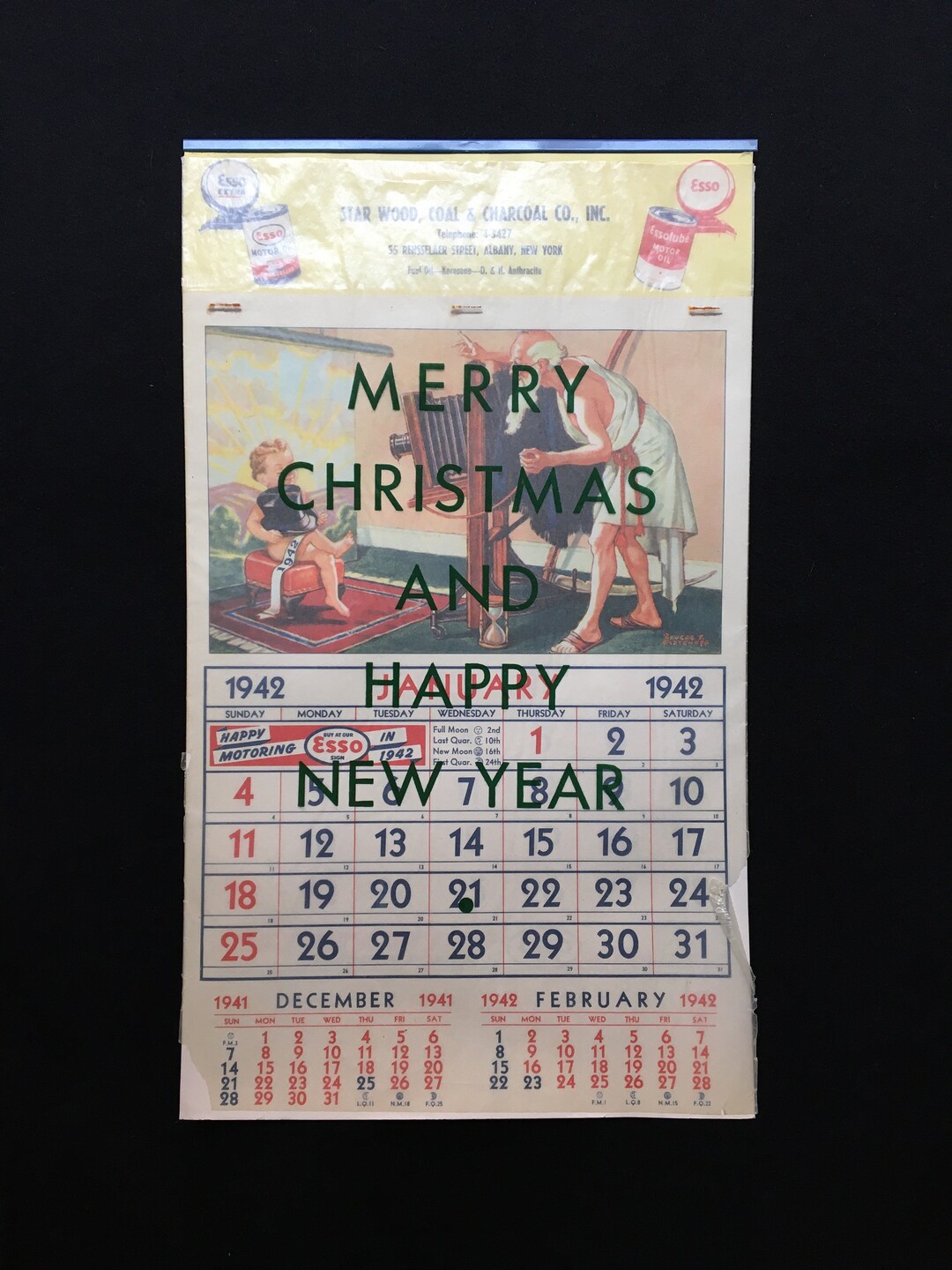 1942 Esso Oil Calendar Albany NY Christmas Revere F Wistehuff ...