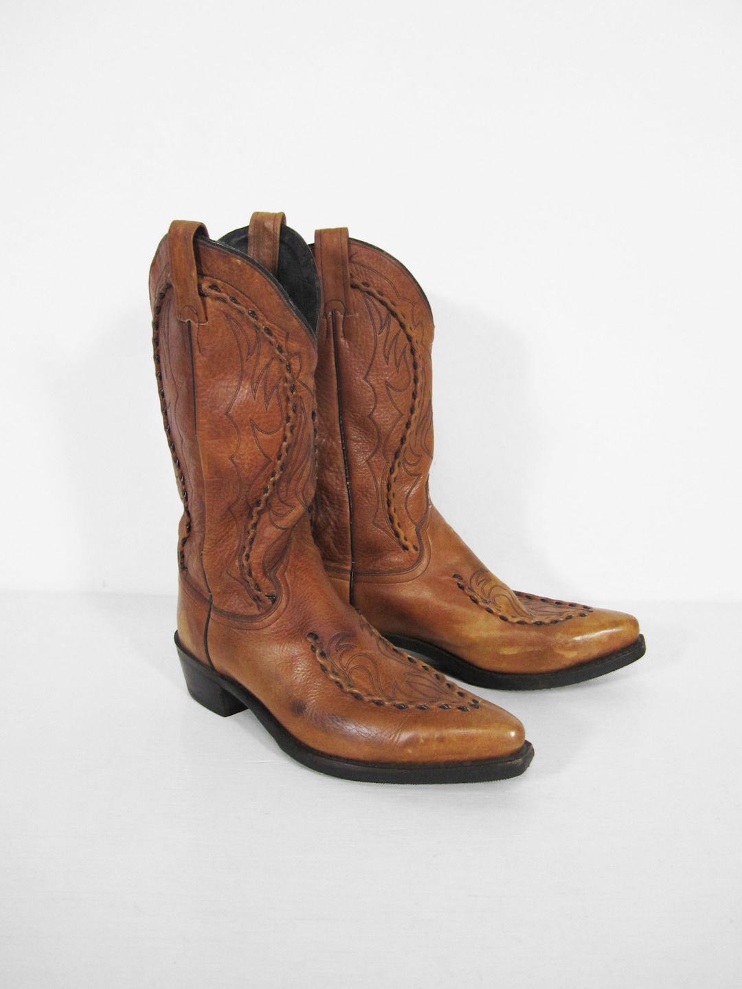 Vintage Dan Post Whip Stitch Cowboy Boots - Size 8 1/2 D - Etsy