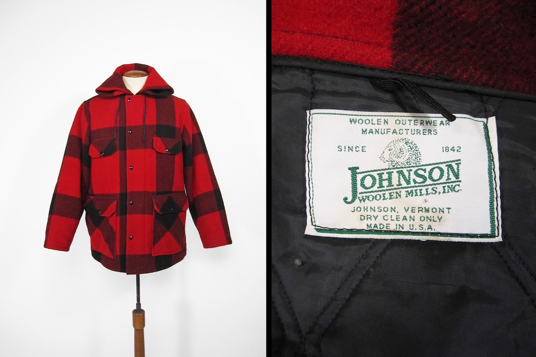 Johnson Hunting Coat Outdoor Red and Black Plaid Wool Made in USA Size ...