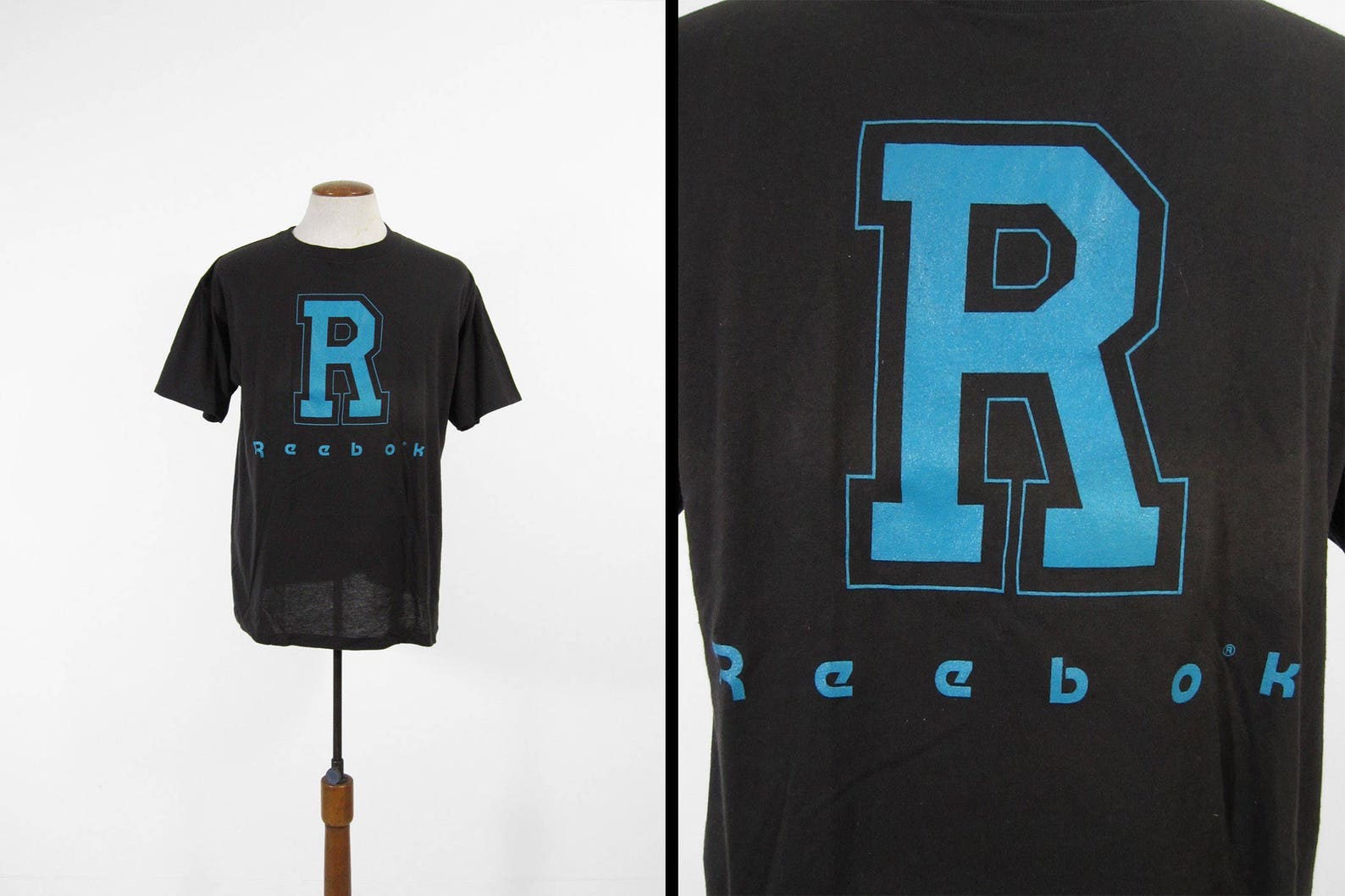Vintage Reebok T-shirt Black Crewneck Blue Letterman Made in USA ...