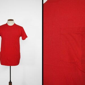 Vintage Red Pocket T-shirt Fruit of the Loom 90s Cotton Tee Made in USA ...