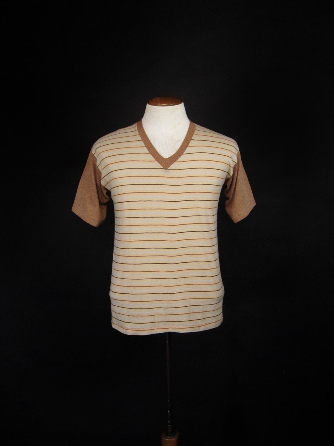 Vintage John Wanamaker T-shirt 80s Striped V Neck Tee - Size Medium - Etsy
