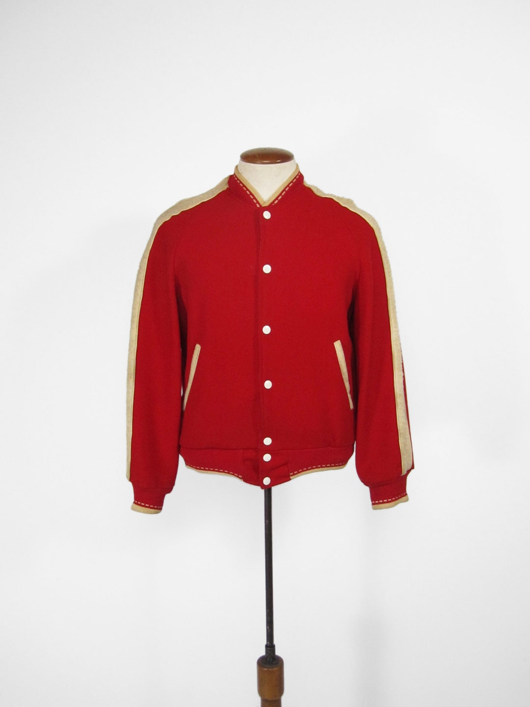 Vintage Red Varsity Jacket Reversible Satin and Wool Letterman Coat ...