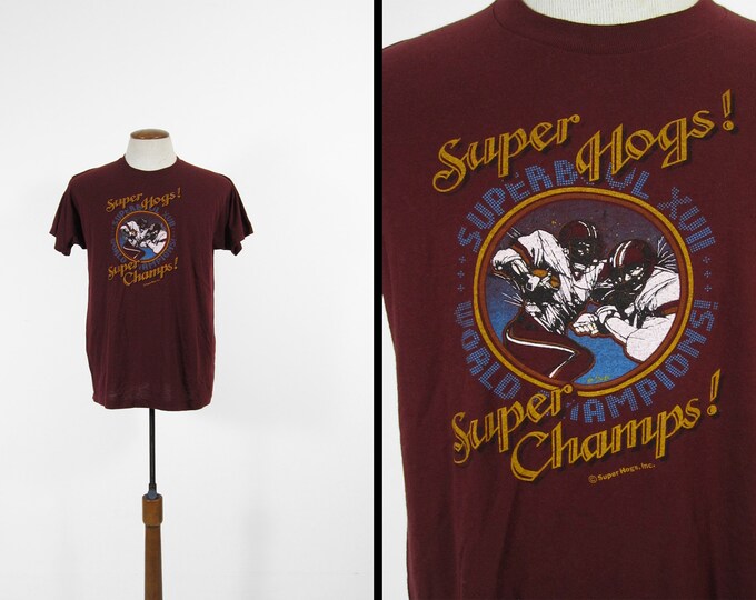 Vintage Super Hogs Superbowl T-shirt Burgundy 1980s Football Tee - Size ...