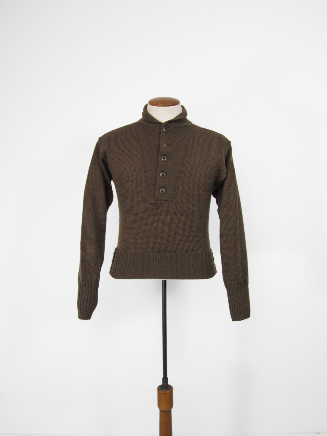 Vintage US Army GI Sweater Olive Drab Wool Half Button Pullover ...