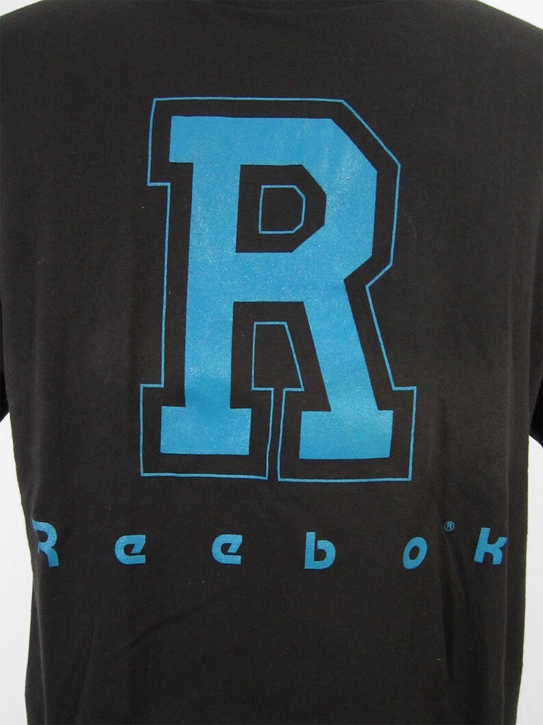 Vintage Reebok T-shirt Black Crewneck Blue Letterman Made in USA ...