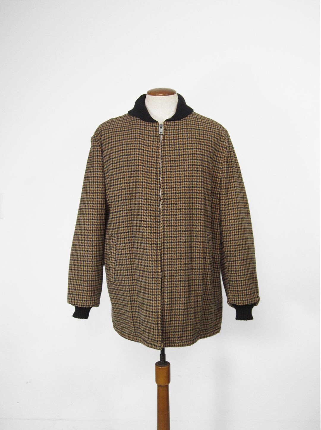 Vintage Clicker Car Club Coat Houndtooth Wool Knit Shawl Collar - Size ...