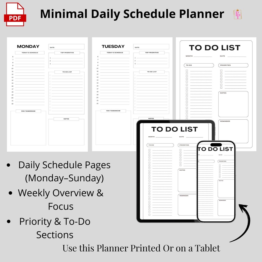 Minimal Daily Schedule Planner | Weekly Monday–sunday Planner PDF. - Etsy