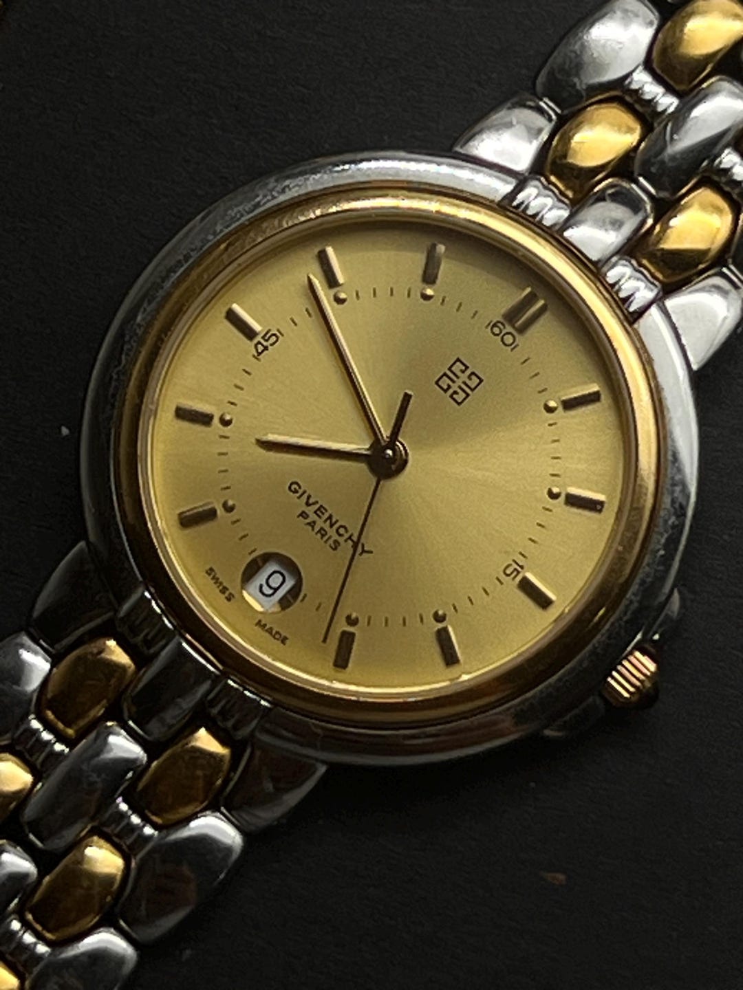 Vintage Rare Givenchy Paris Watch Two Tone Gold Silver Date Dial Swiss ...