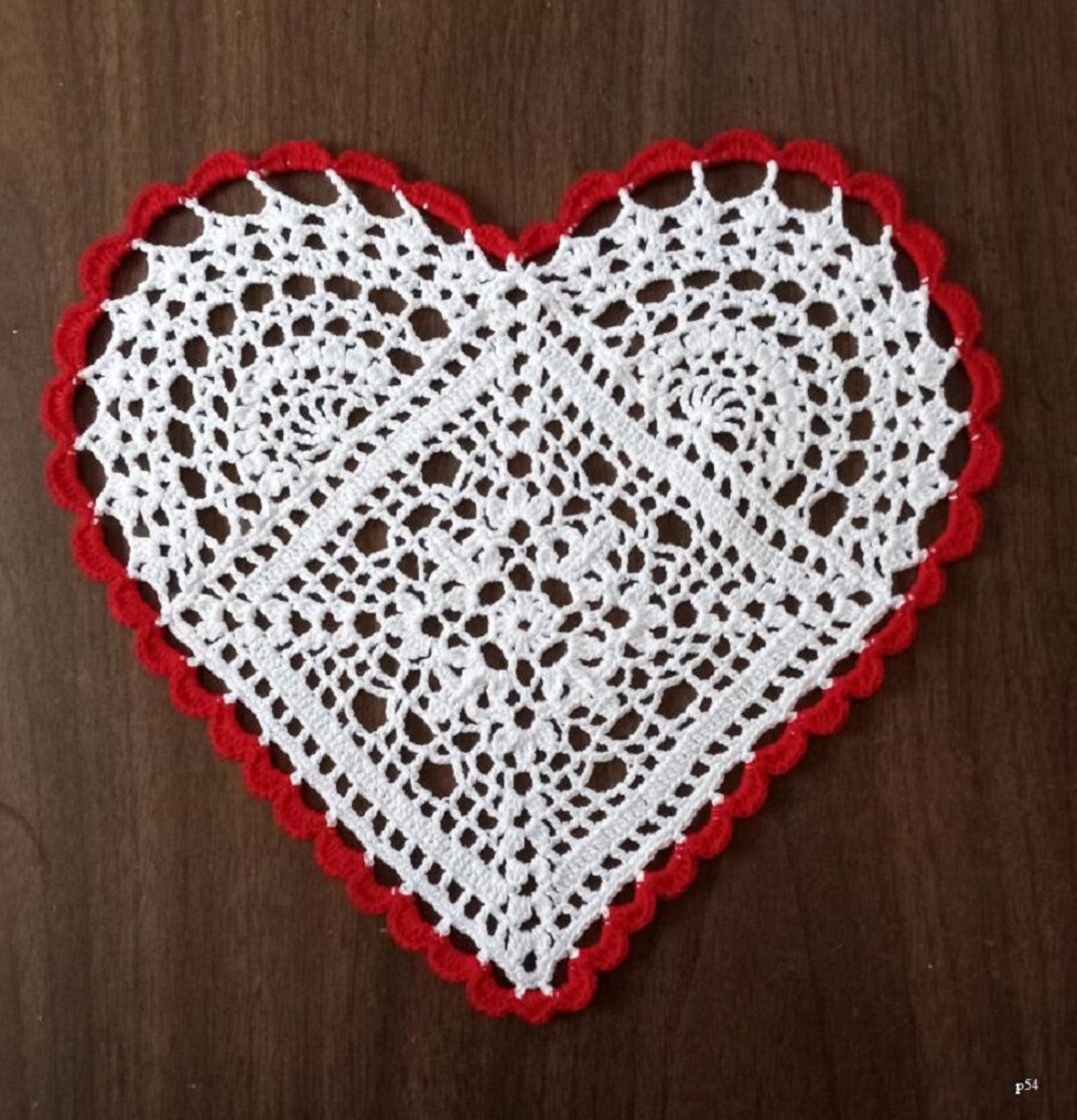 Crocheted Heart-shaped Doily (p54r) - Etsy