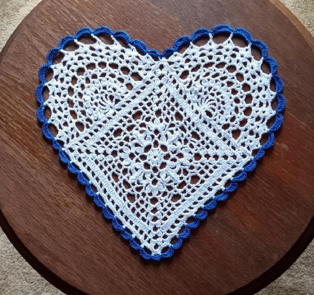 Heart Shaped Doily - White & Blue (p54b) - Etsy