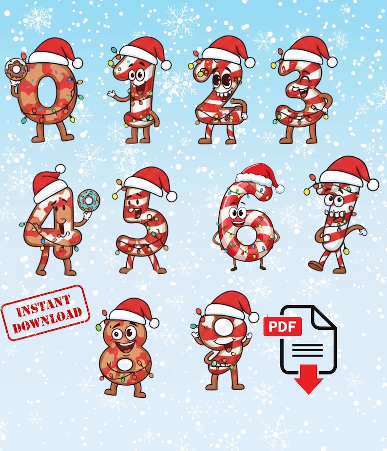 Christmas Letters and Numbers PNG Clipart Bundle, Cute Santa Alphabet ...