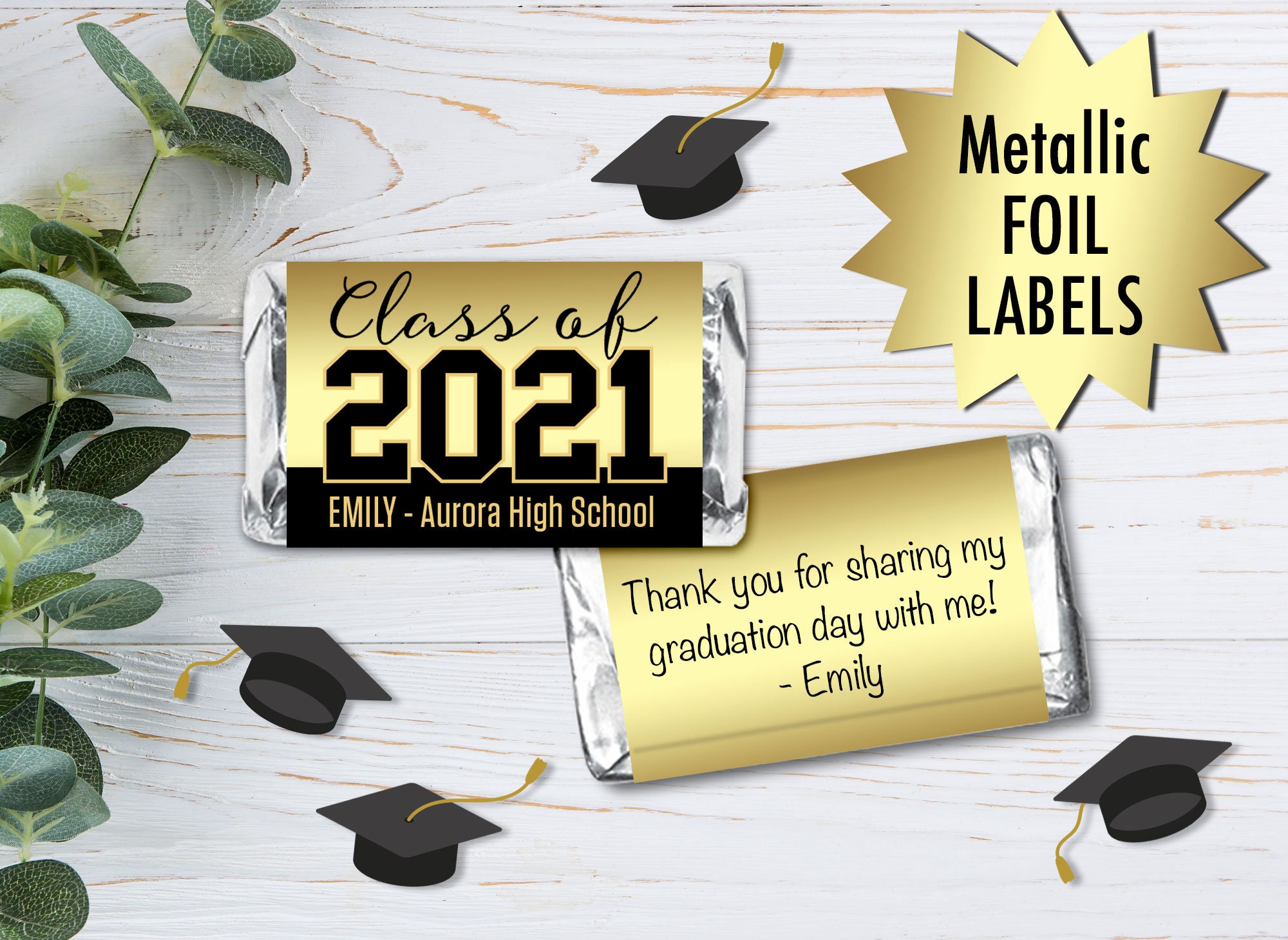 2026 Gold or Silver Metallic Foil Labels, Class of 2026 Mini Candy ...