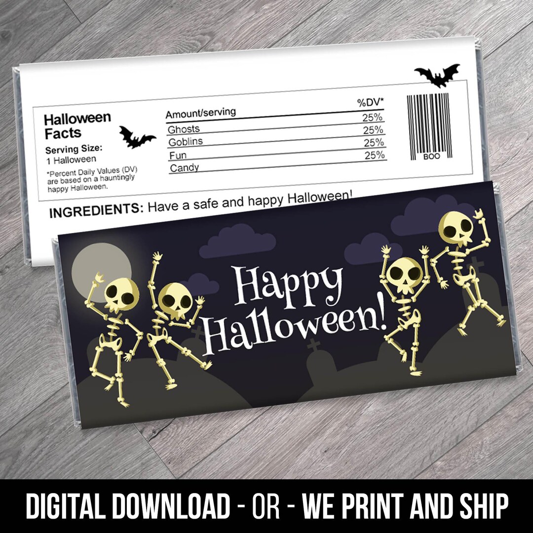 Dancing Skeletons Halloween Candy Bar Wrappers. Personalized Party ...