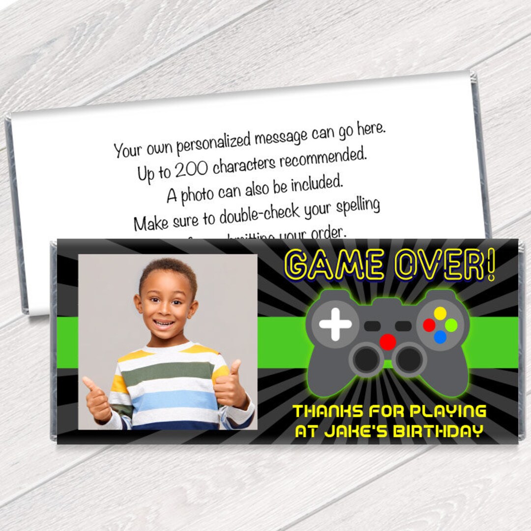 Game Over Candy Bar Wrappers: Personalized Gaming Birthday Favors - Set ...