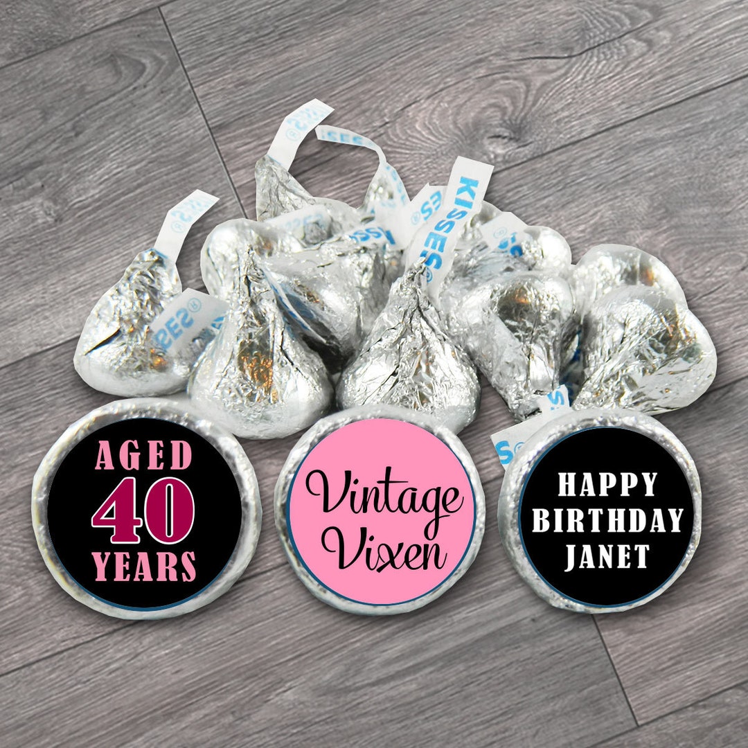 Vintage Vixen Birthday Labels for Hershey's Kisses. Milestone Adult ...