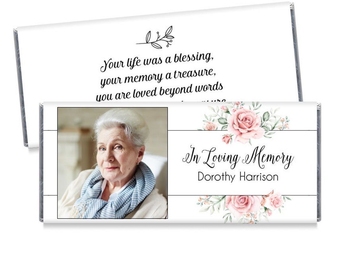 In Loving Memory Pink Floral Candy Bar Wrappers With Photo Personalized ...
