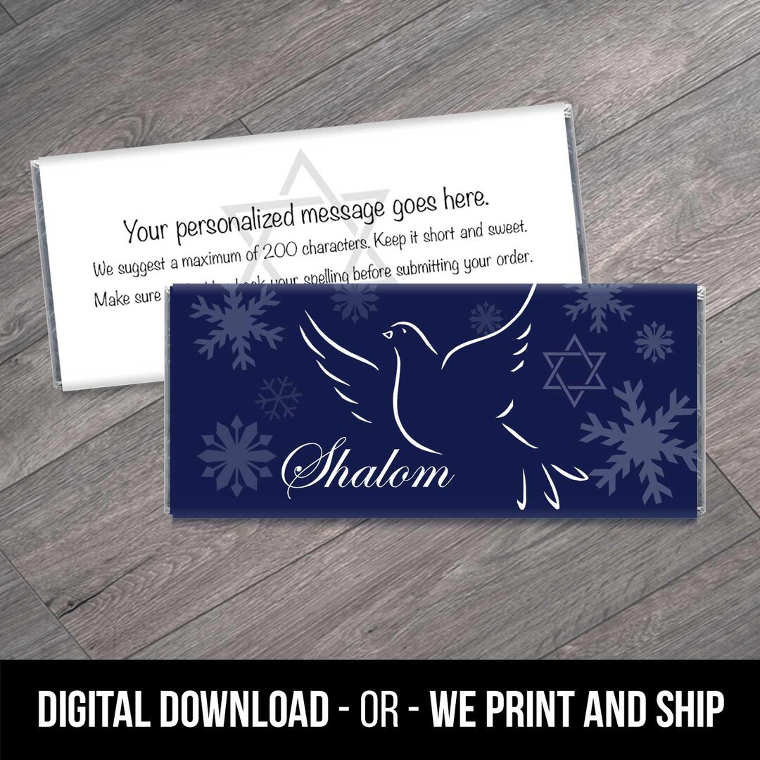 Hanukkah Shalom Candy Bar Wrappers - Peace Dove Holiday Personalized ...