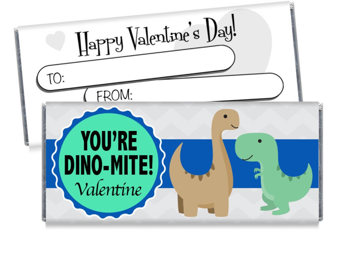 Set of 12 Dinosaur Dino-mite Valentine's Day Personalized Candy Bar ...