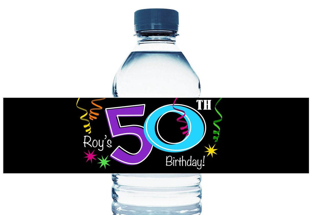 Streamers, Any Age, Milestone Birthday Water Bottle Labels - Adult ...