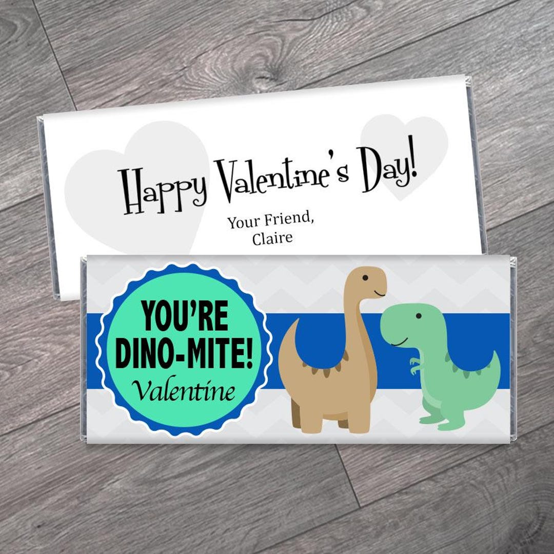 Set of 12 - Dinosaur Dino-mite Valentine's Day Personalized Candy Bar ...