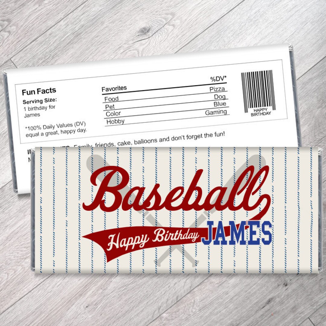 Retro Baseball Birthday Party Personalized Candy Bar Wrappers ...