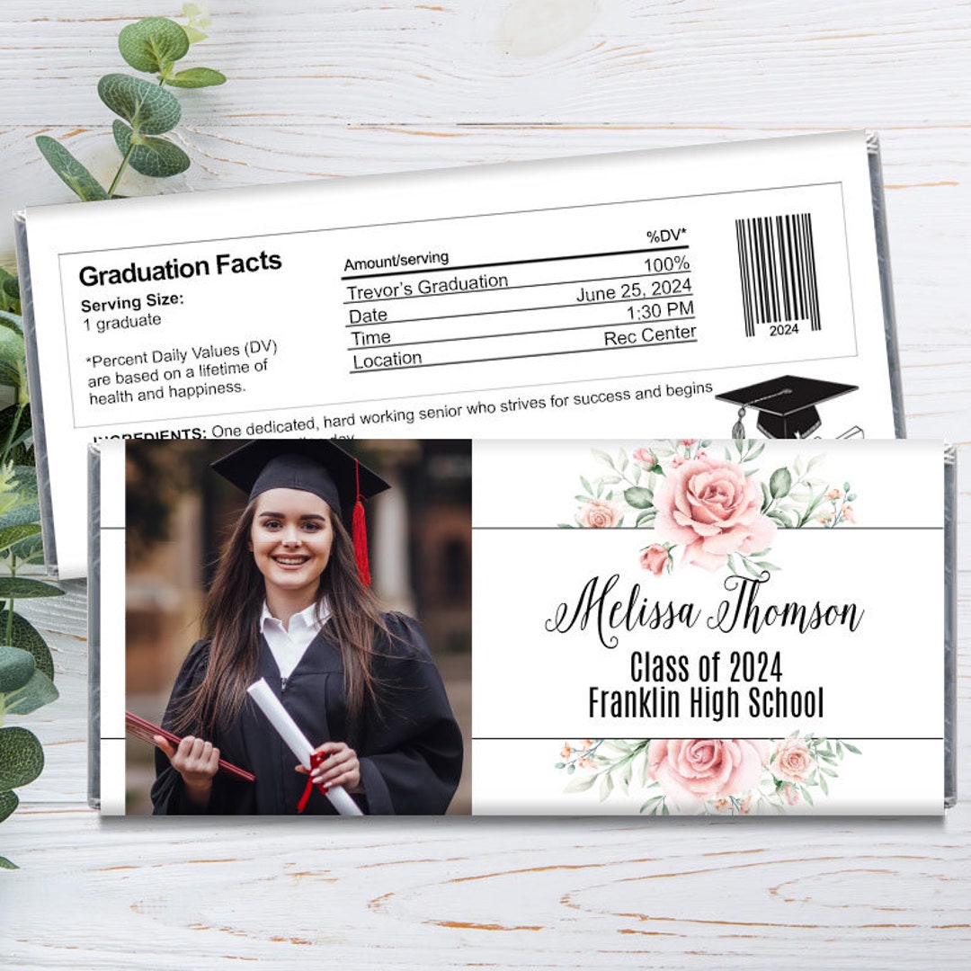 We Print - Floral Graduation Photo Personalized Graduation Candy Bar ...