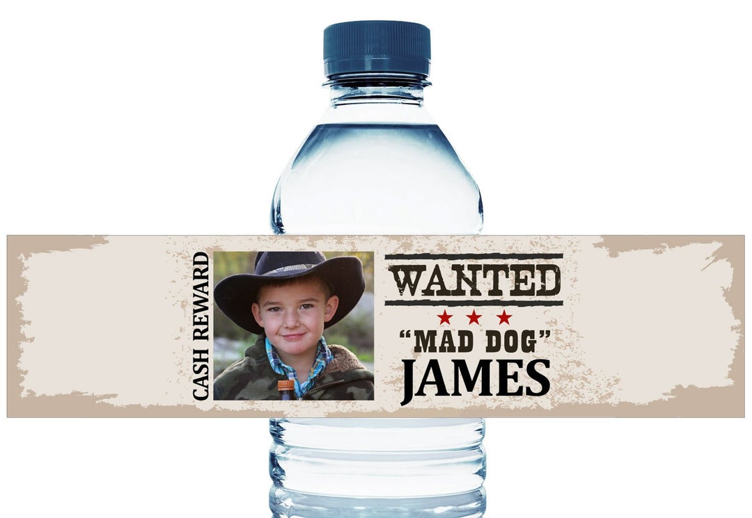 Western With Photo Water Bottle Labels - Water Bottle Stickers - Wanted ...