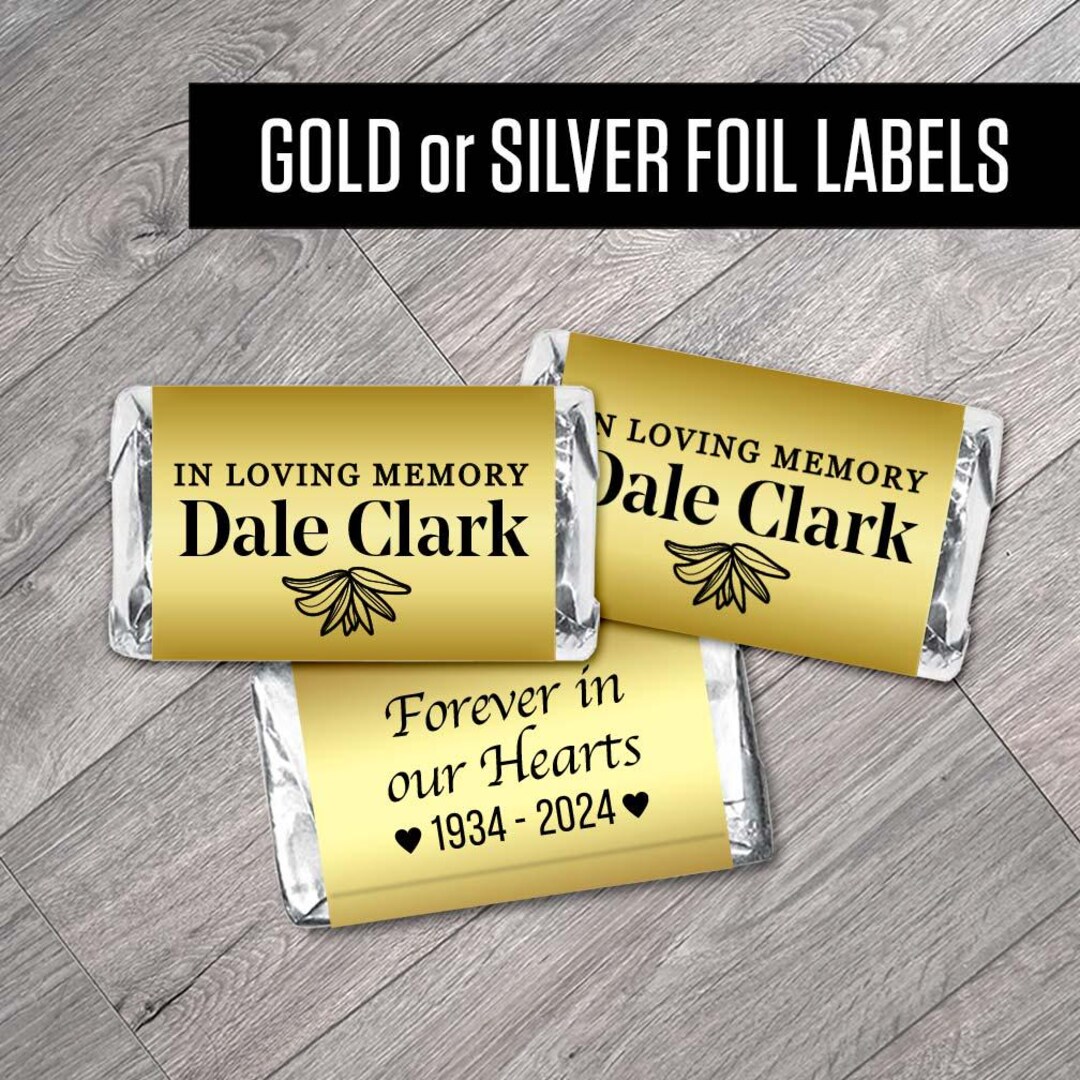 Personalized Memorial Stickers: Gold or Silver Foil Labels - Set of 42 ...