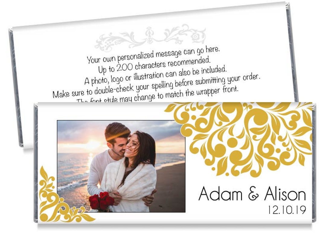 Wedding Candy Bar Wrappers With Photo - Floral Illustration Wedding ...