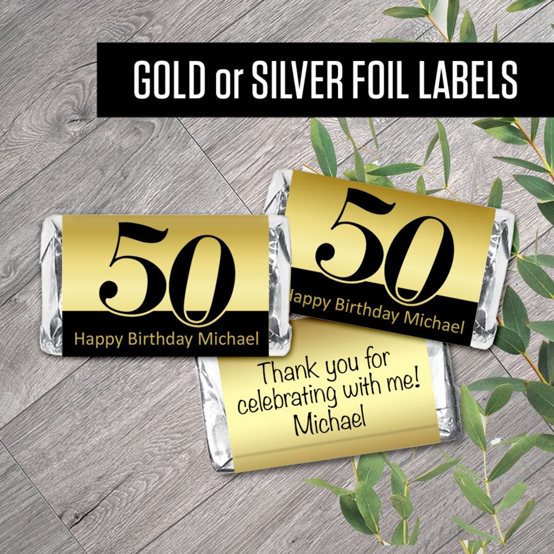 50th Birthday, Any Age, Gold or Silver Metallic Foil Labels - Mini ...