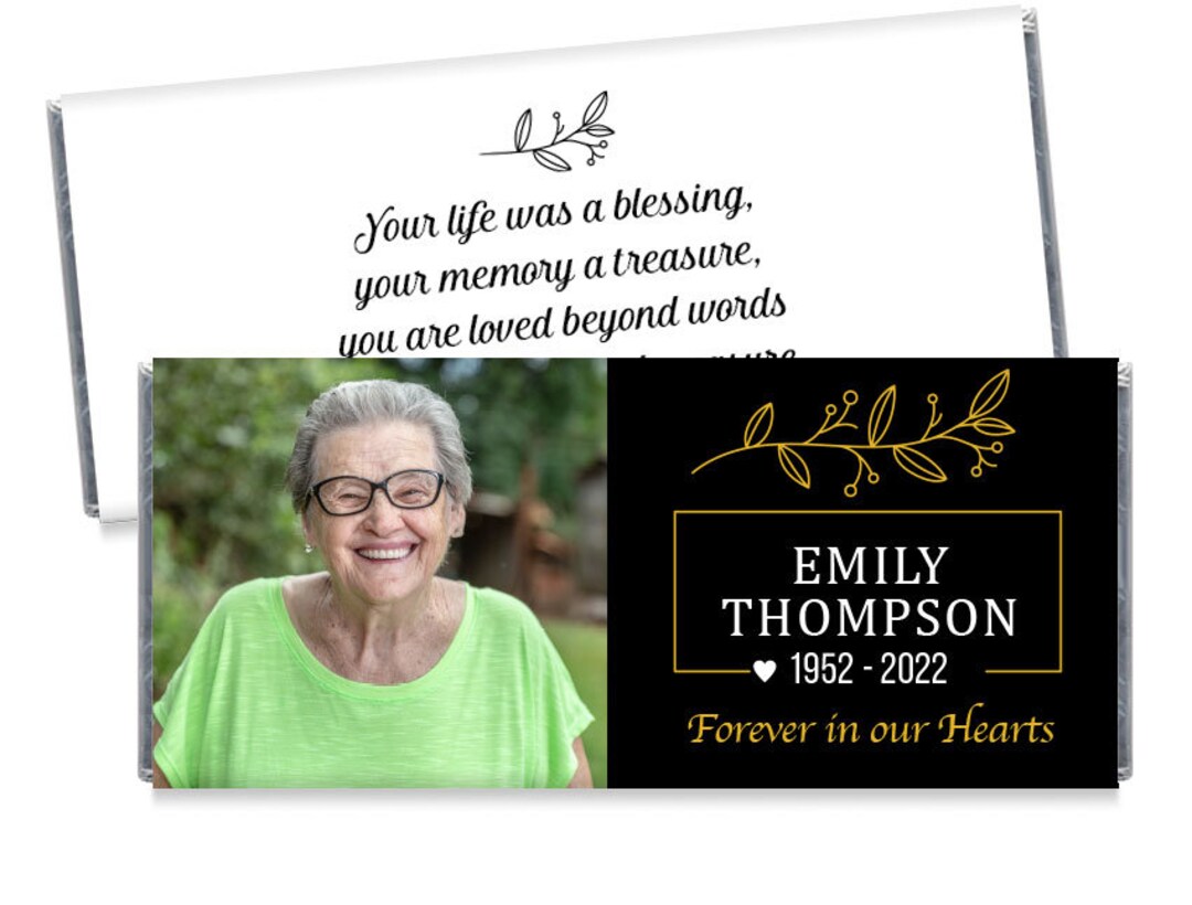 Memorial Candy Bar Wrappers With Leaf and Photo Personalized ...