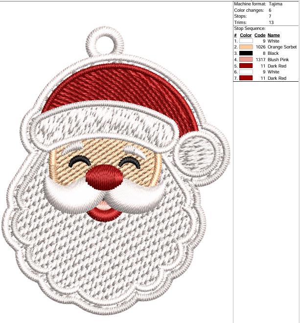 Santa Face Ornament Embroidery Design | Christmas Applique (digital ...