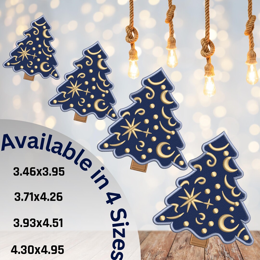 Celestial Christmas Tree Embroidery Design | Moon and Stars (digital ...