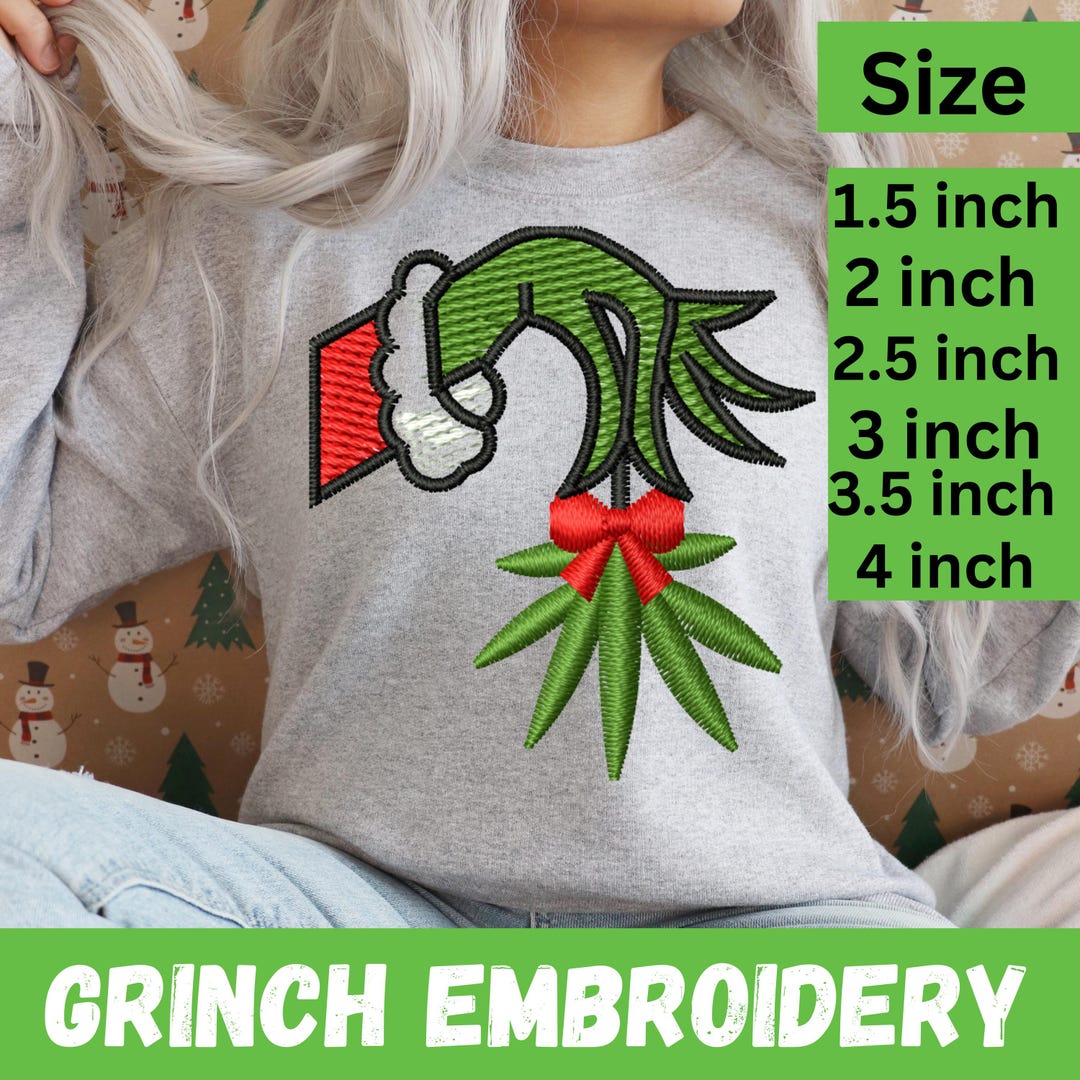 Christmas Grinch Hand Holding Mistletoe Embroidery Design (pes, Dst ...